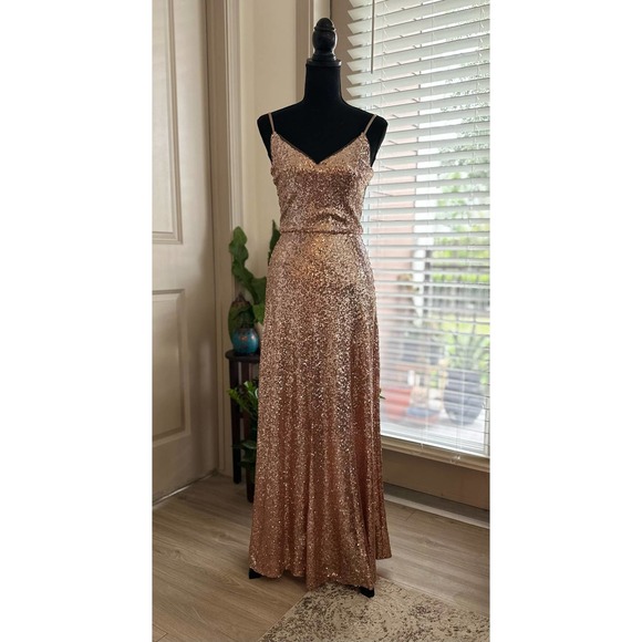Revelry | Dresses | Revelry Hazel Rose Gold Sequin Gown Sz Style ...
